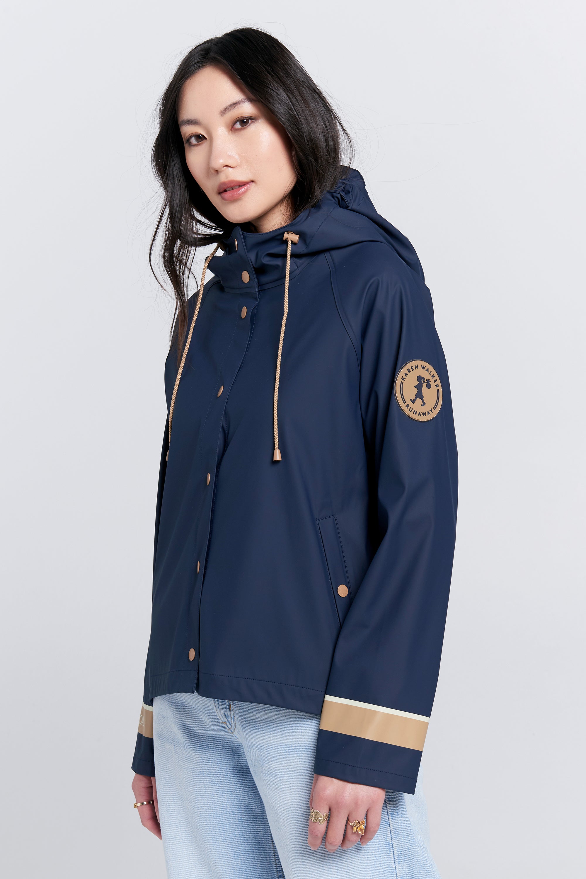 Rain Jacket French Navy/Tan – Karen Walker