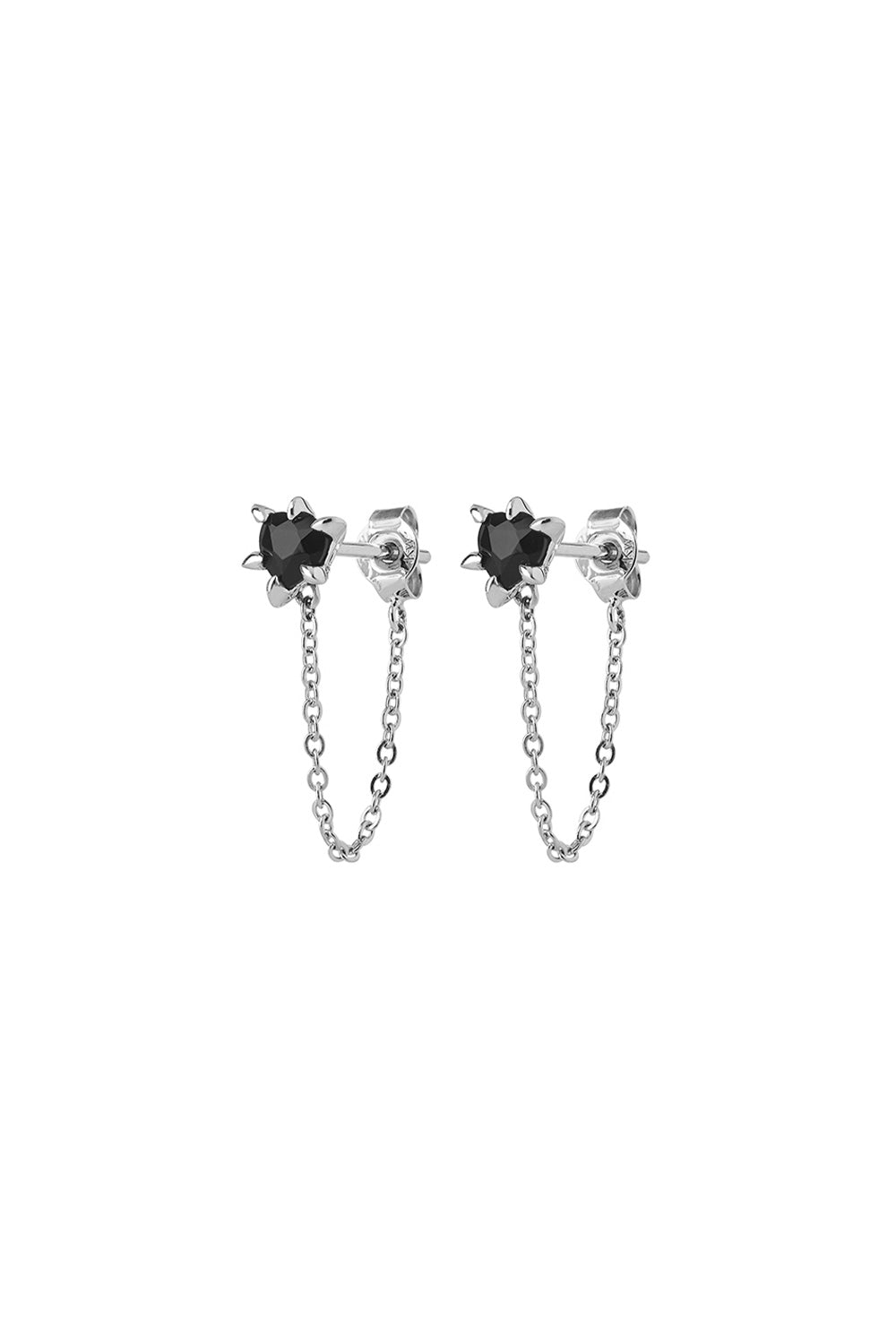 Cupid's Heart and Chain Studs Silver Onyx – Karen Walker
