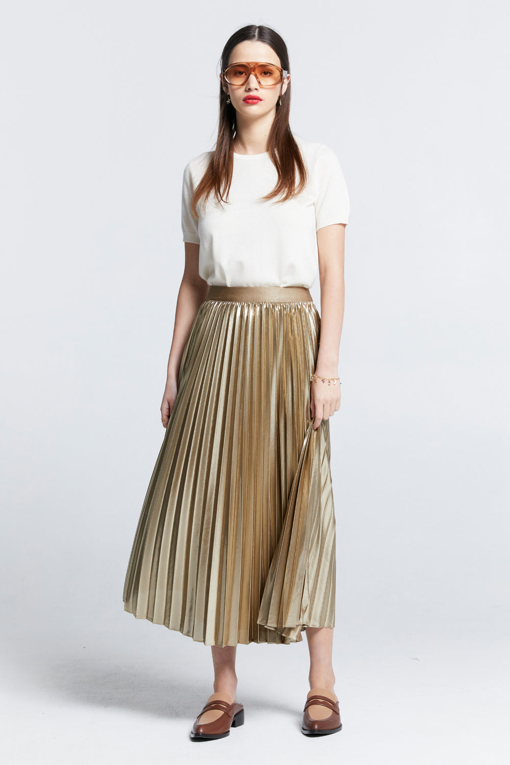 Metallic Sunray Pleated Skirt Gold – Karen Walker